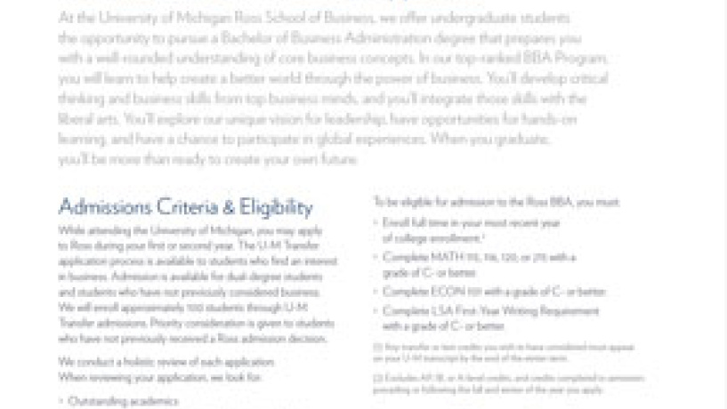 UM Transfer Infosheet | Michigan Ross
